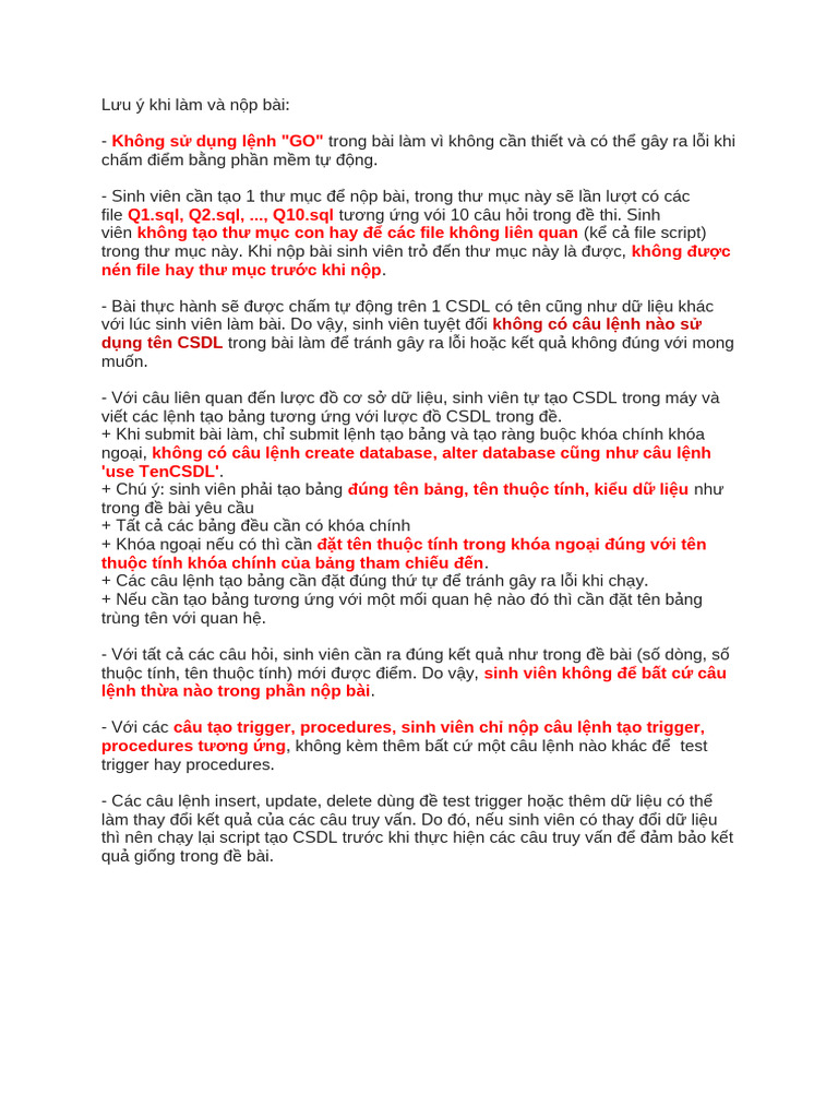 Luu y Lam Va Nop Bai - Student | PDF