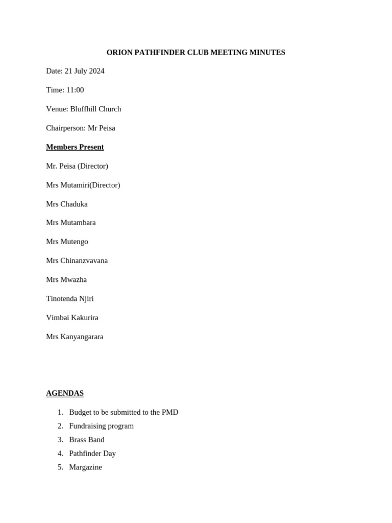 Orion Pathfinder Club Meeting Summary | PDF