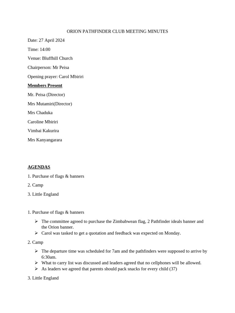 Orion Pathfinder Club Meeting Minutes 5 | PDF