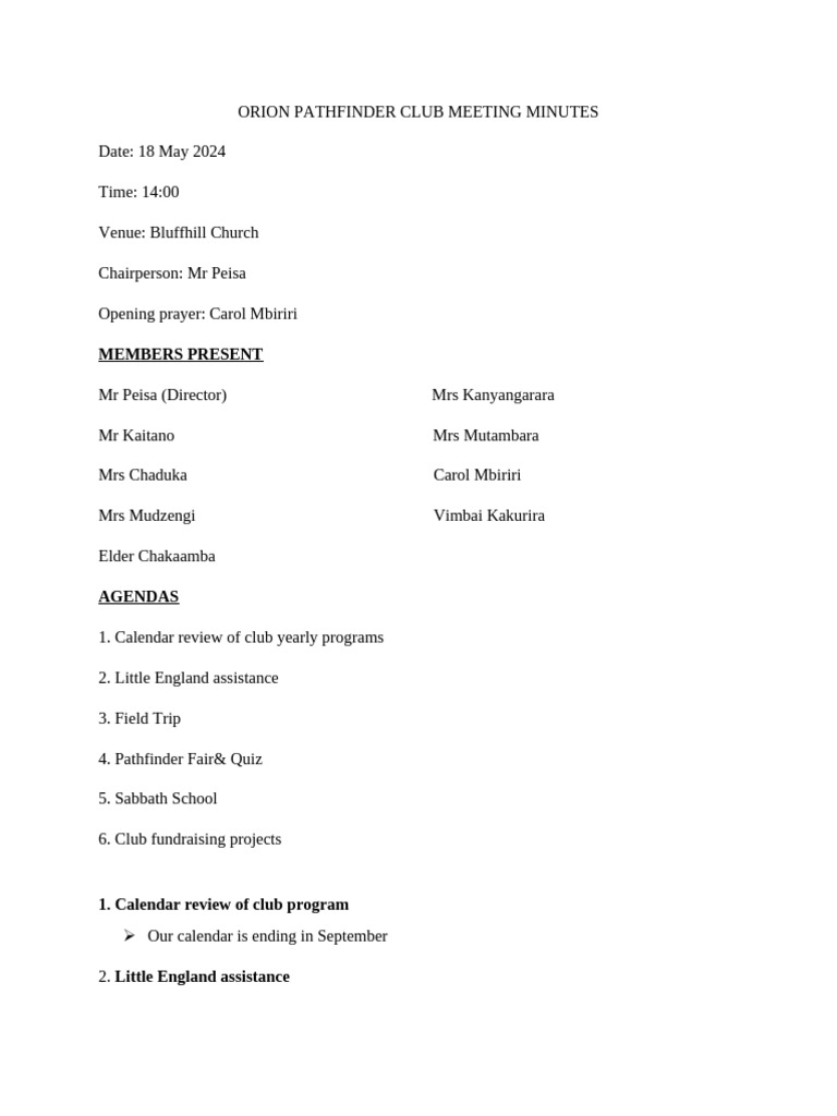 Orion Pathfinder Club Meeting Minute 6 | PDF