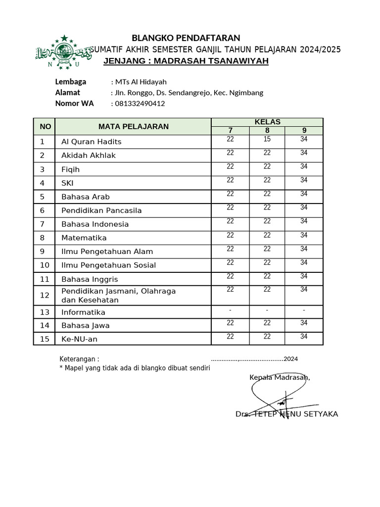 Blangko SOAL PAS MTS 2024 | PDF