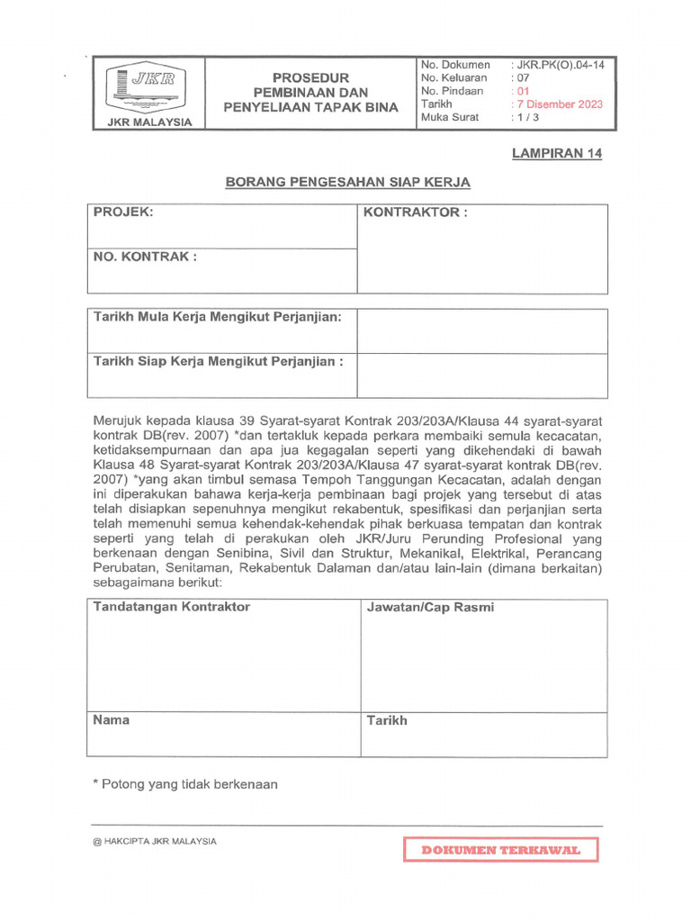 Borang Perakuan Siap Kerja | PDF