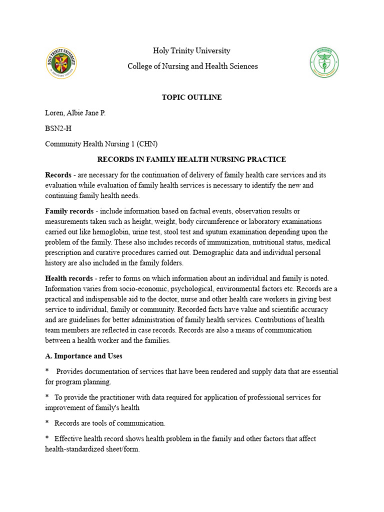 CHN-OUTLINE- | PDF | Health Care | Health Professional