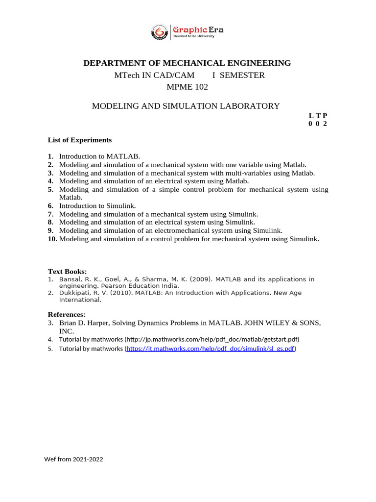 MODELING AND SIMULATION LABSyllabus | PDF | Computers | Technology & Engineering