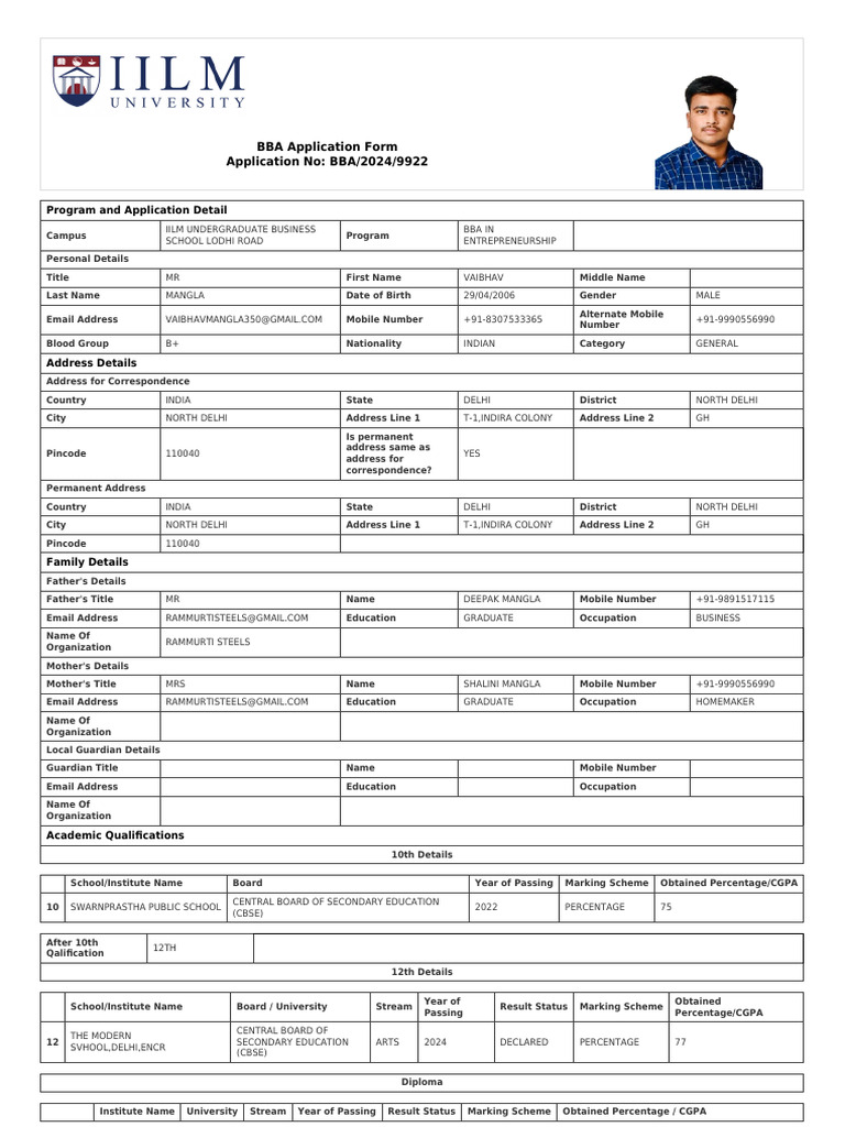 Application Form BBA 2024 9922 | PDF | Justice | Crime & Violence