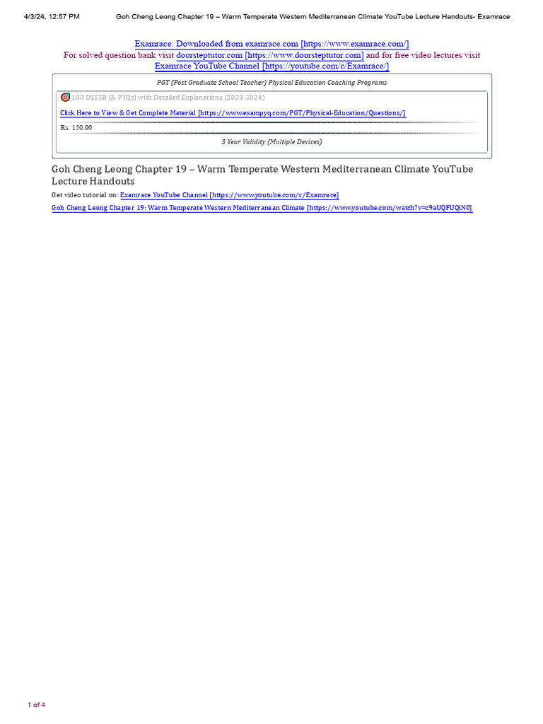 Goh Cheng Leong Chapter 19 YouTube Lecture Handouts | PDF | Rain | Temperate Climate