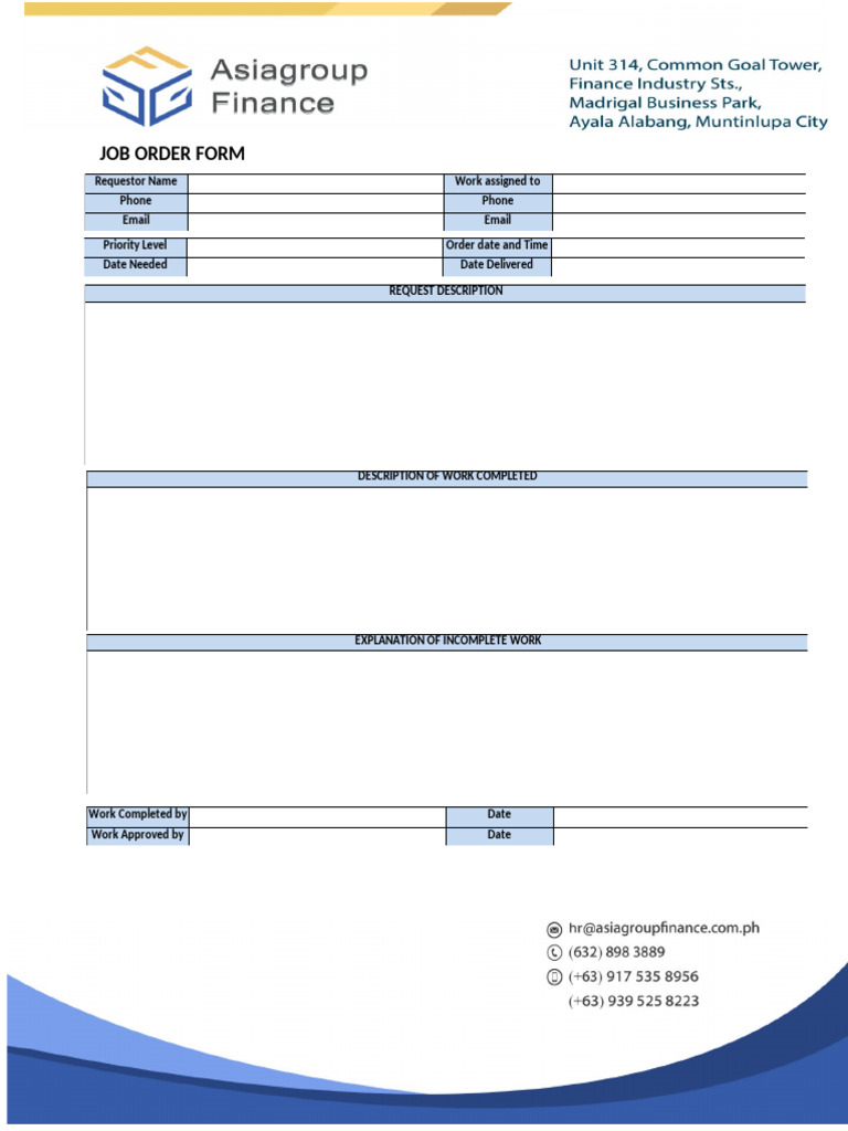 Job order form | PDF