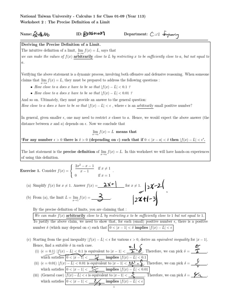 1-2 The Precise Definition of a Limit | PDF | Mathematics | Mathematical Analysis