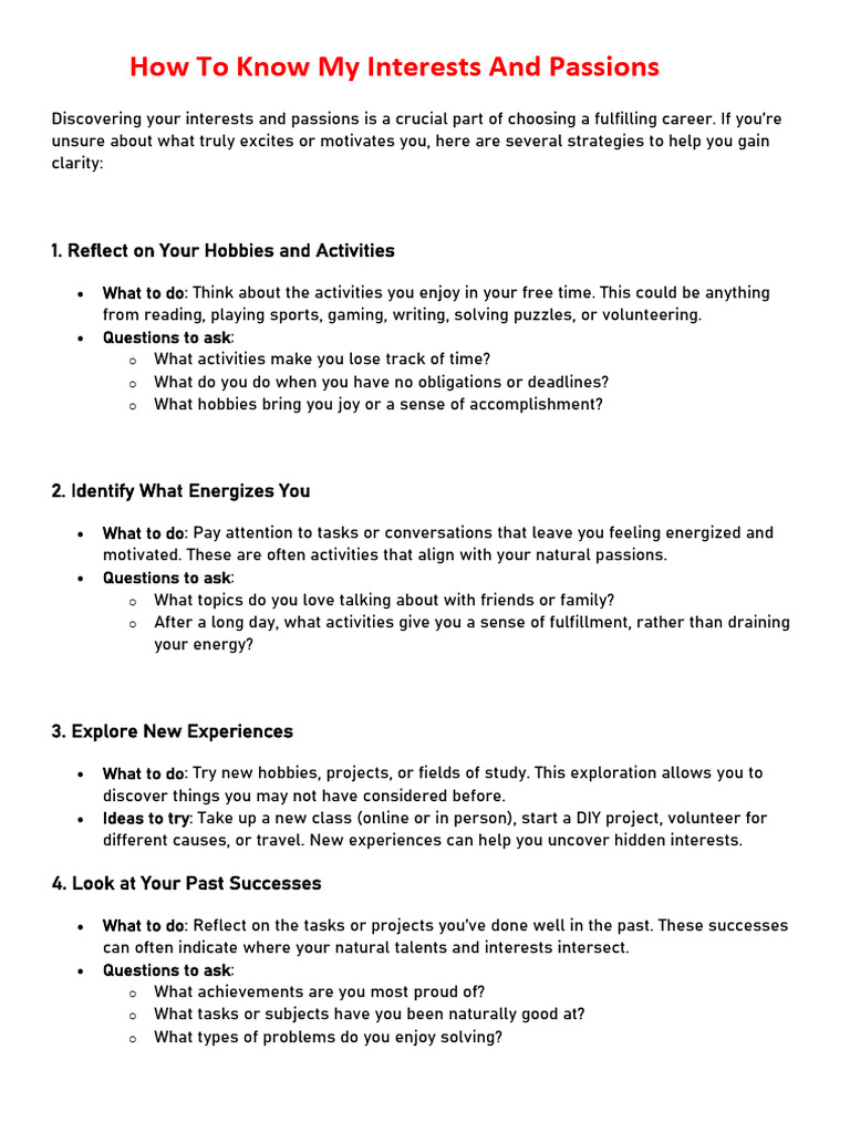 Discover Your Interests and Passions | PDF | Flow (Psychology) | Creativity