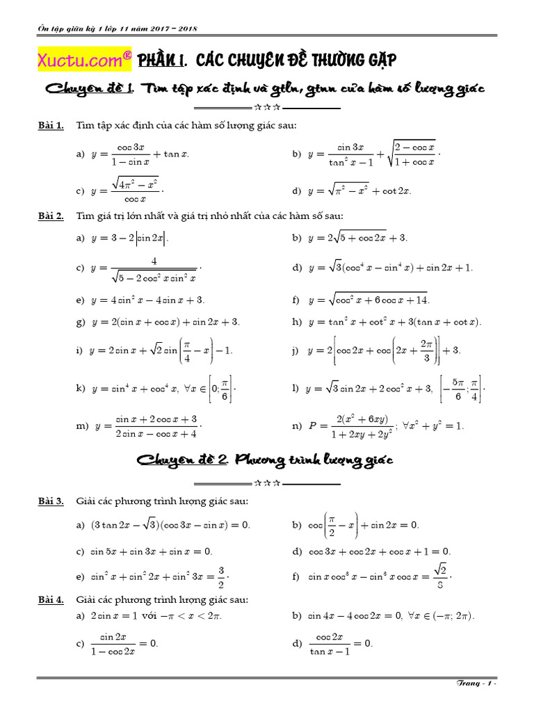 Bai Tap On Tap Giua Ky 1 Toan 11 | PDF