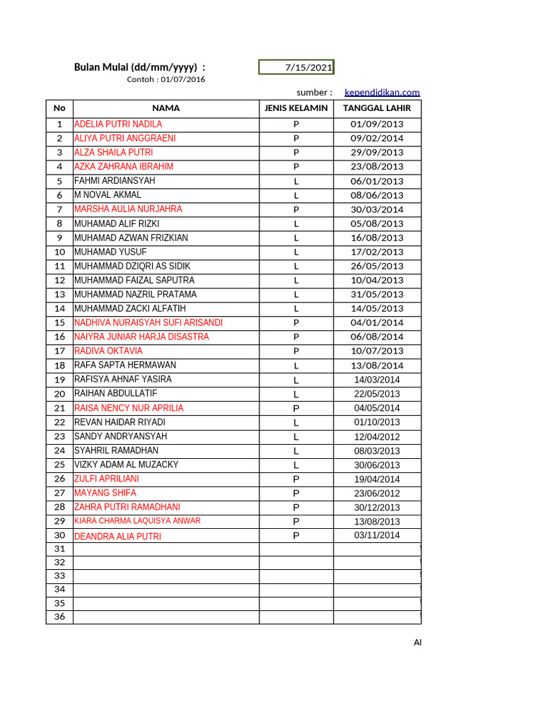 Rekapitulasi Usia Siswa Versi - Brs | PDF