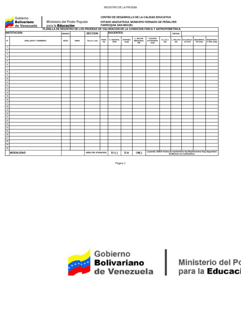 Planilla Medidas Antropometricas 2024-2025 | PDF