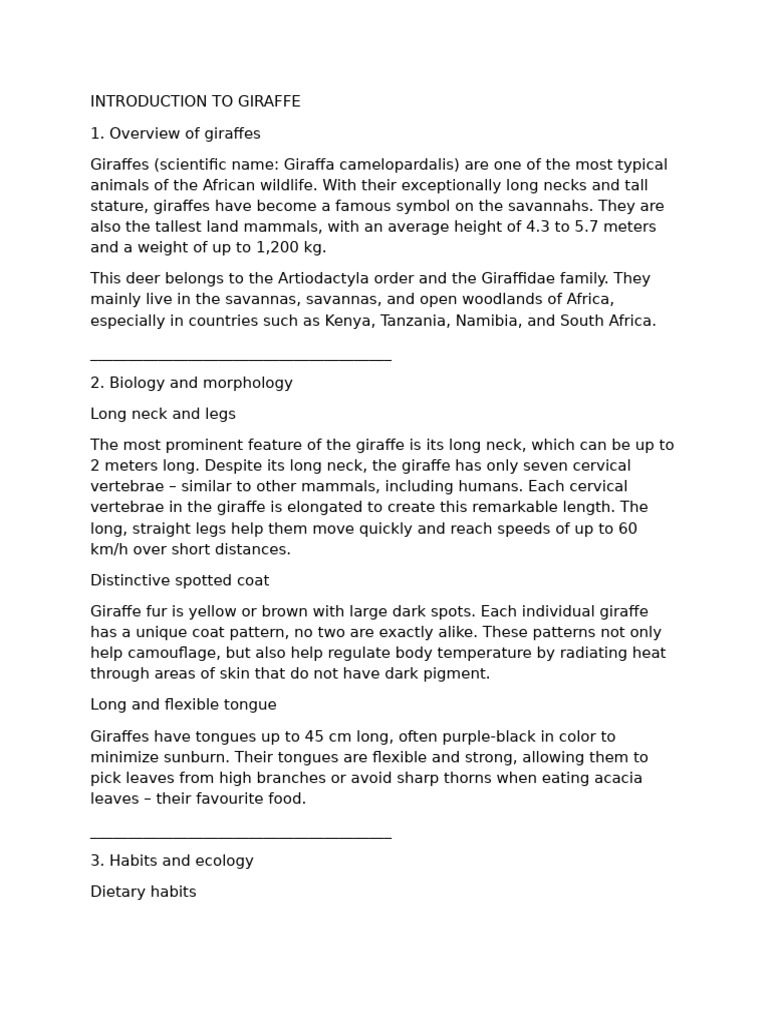 Introduction To Giraffe | PDF | Giraffe | Organisms