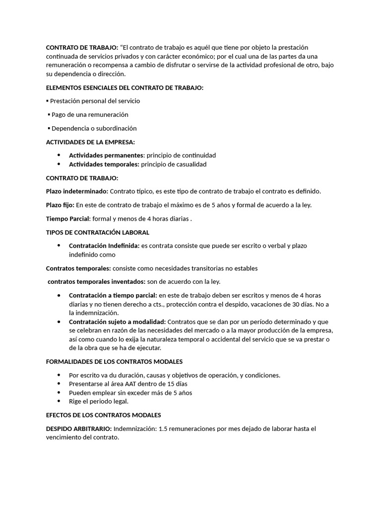 CONTRATO DE TRABAJO | PDF | Derecho laboral | Economias