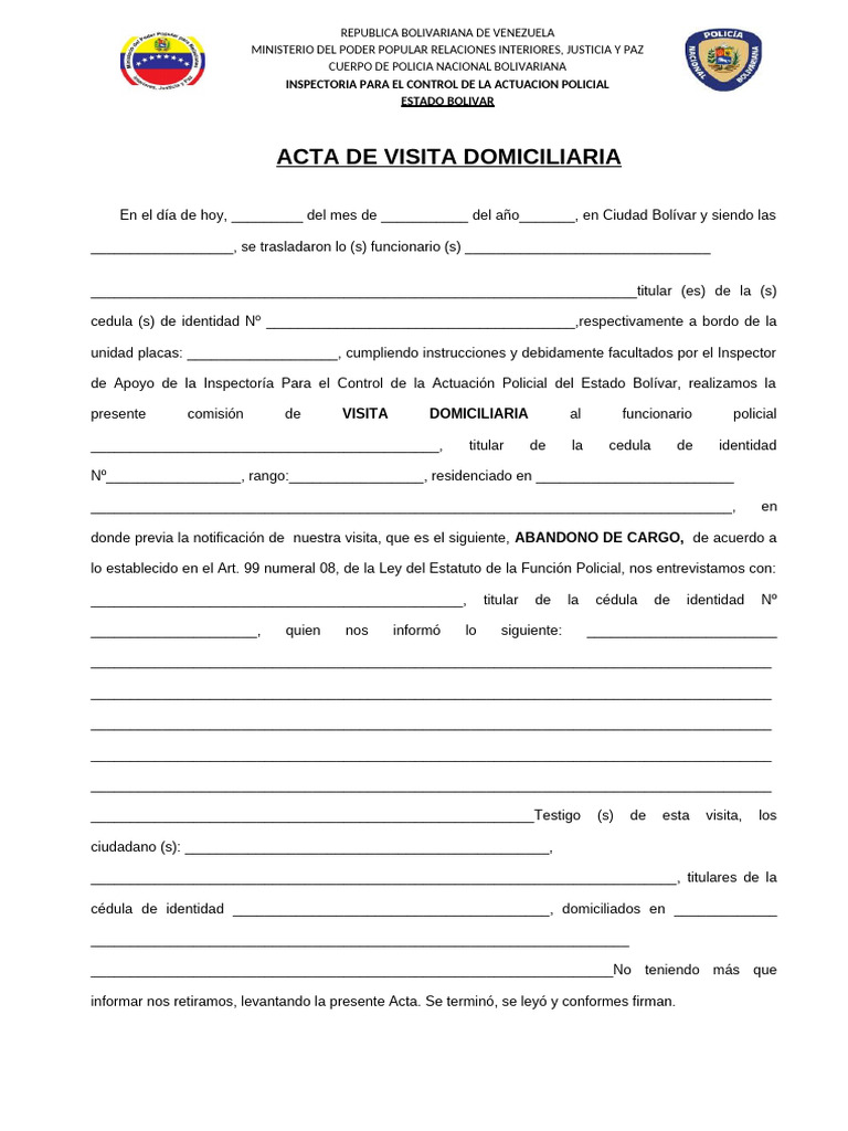 Acta de Visita Domiciliaria 2 | PDF | Documento de identidad | Gobierno