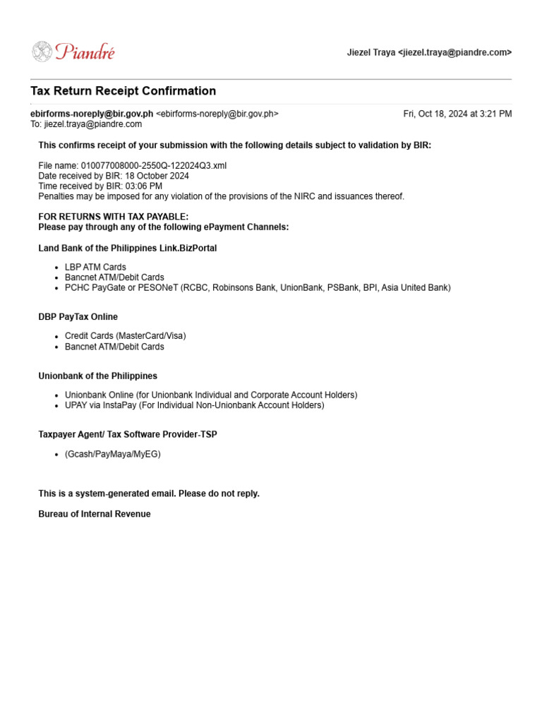 Mail - Tax Return Receipt Confirmation | PDF | Law