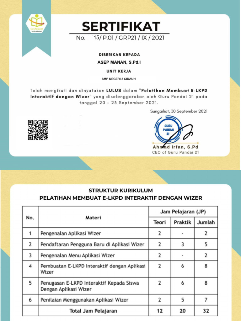 SERTIFIKAT LKPD ASEP 2021 | PDF