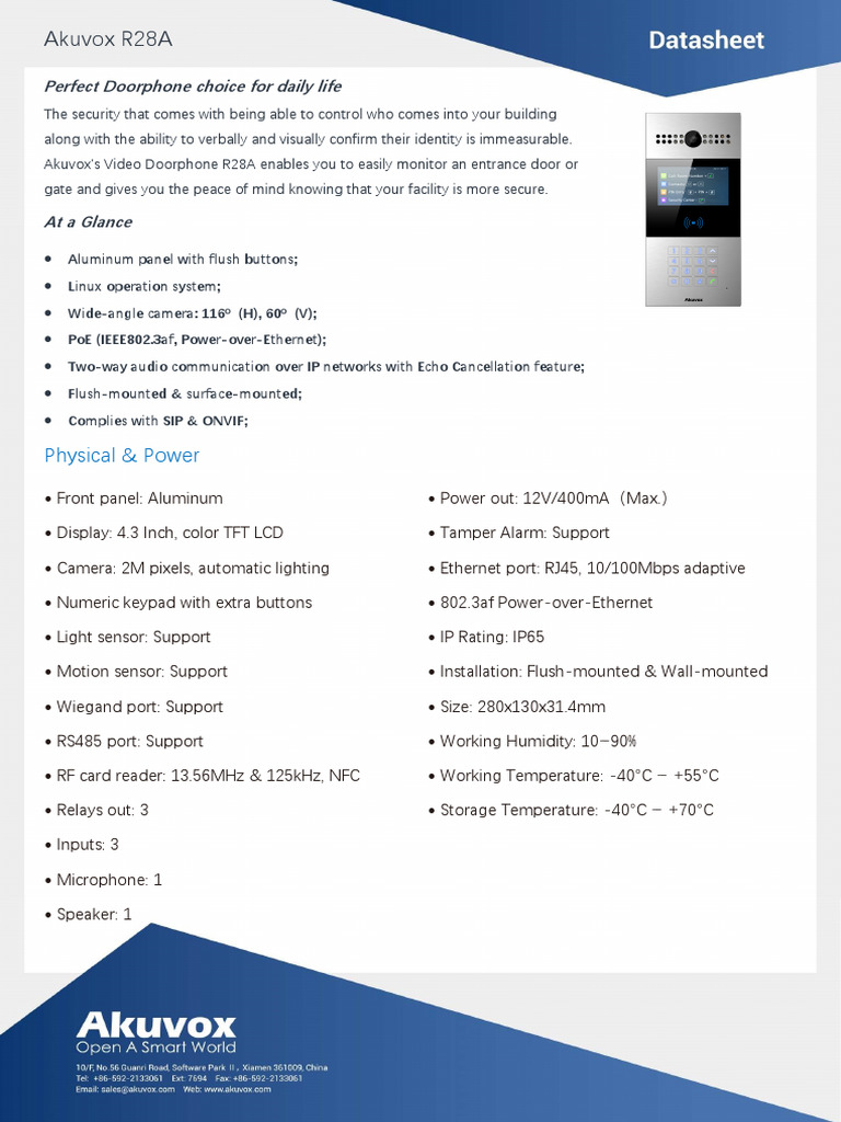 Akuvox R28A Datasheet V3.0 | PDF