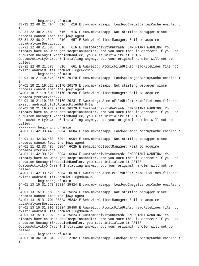 WhatsApp Error Log Analysis | PDF | System Software | Android ...