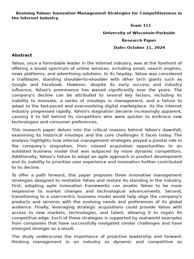 Reviving Yahoo | PDF | Agile Software Development | Innovation