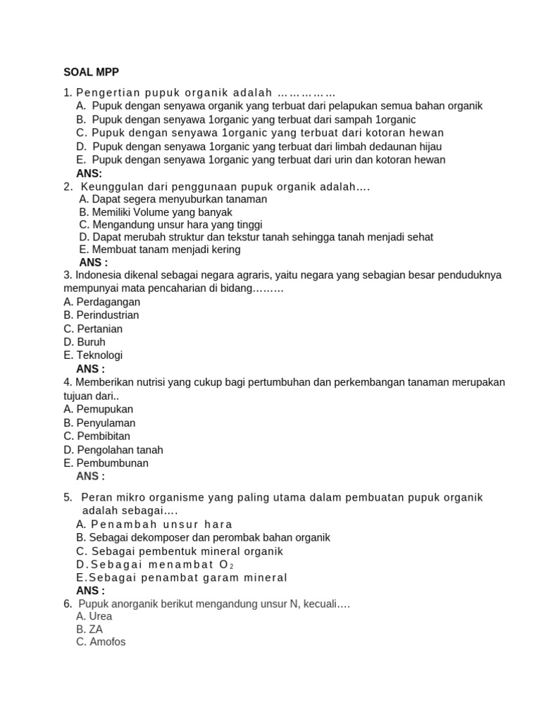 Latihan Soal Sts MPP Xi Ki - TG - 2024-2025 | PDF
