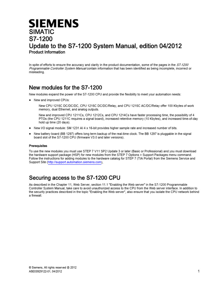 S7-1200_manual_update_en_US | PDF | Central Processing Unit | Computing