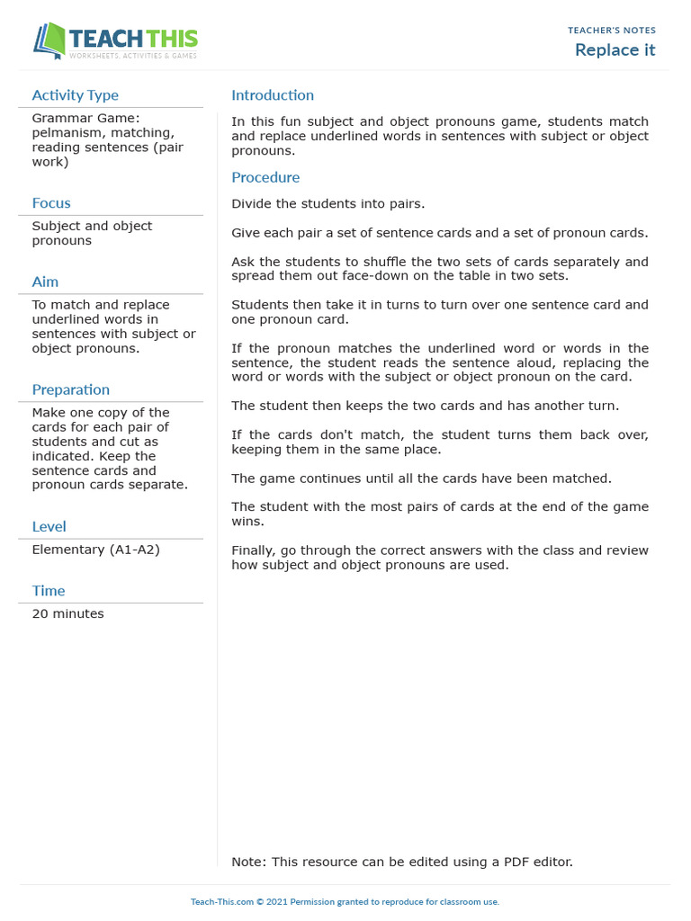 Replace It | PDF | Pronoun | Linguistic Morphology