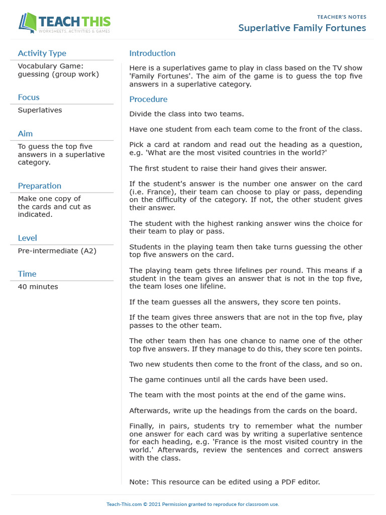 Superlative Family Fortunes Game | PDF