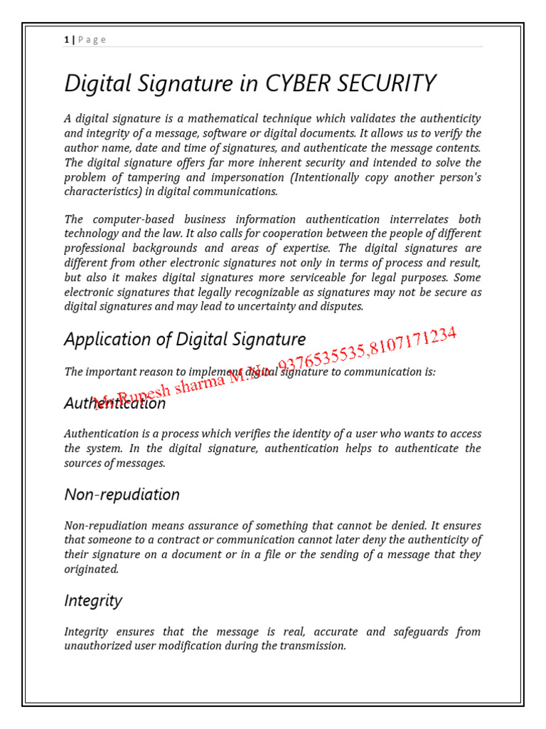Digital Signature in CYBER SECURITY | PDF | Public Key Cryptography | Key (Cryptography)