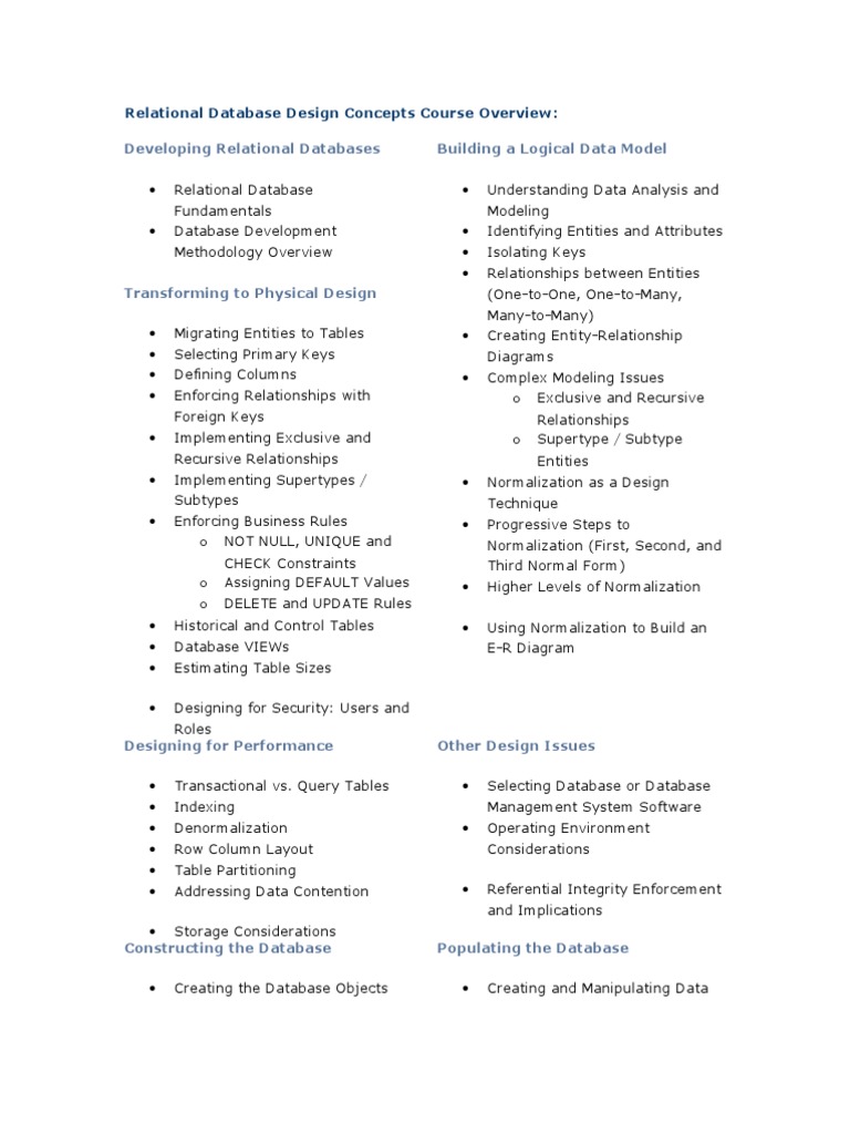 Relational Database Design Course Overview | PDF | Relational Database ...