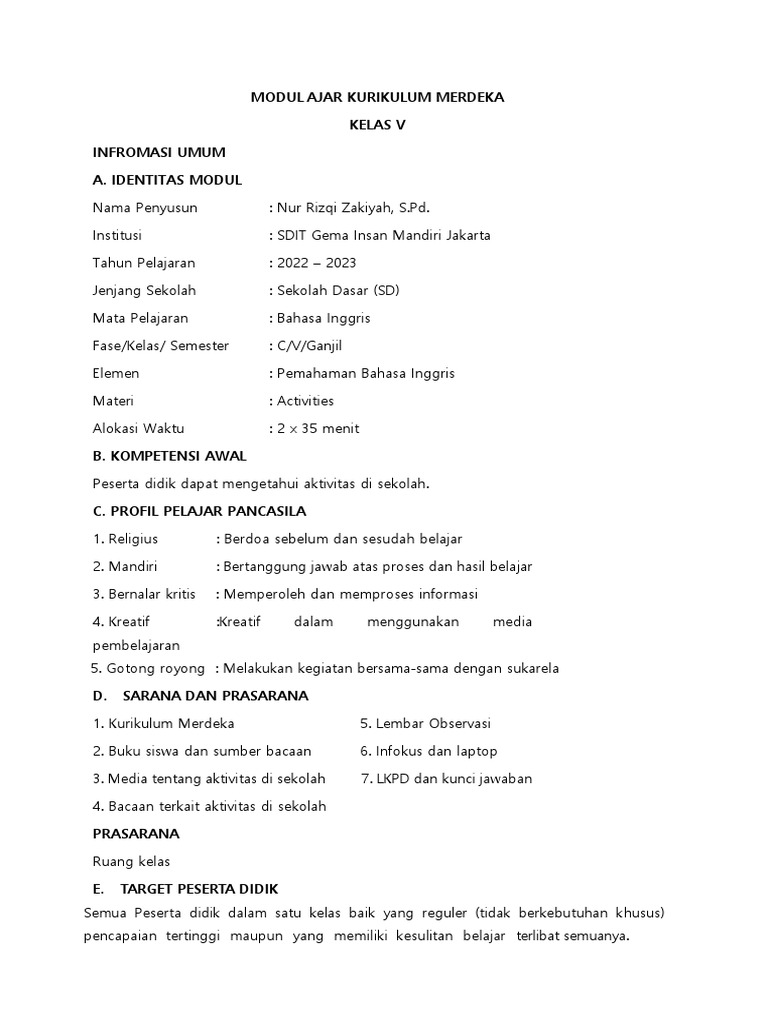 3.4 Modul Ajar Diagnostik Awal T.P 22-23 | PDF