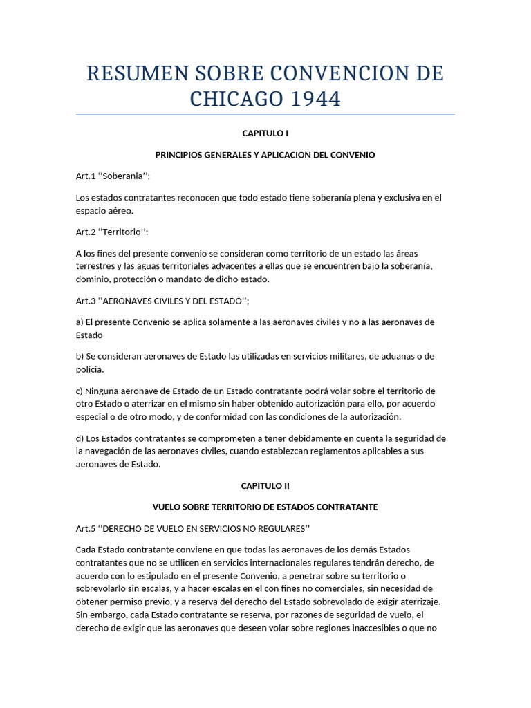 Resumen Sobre Convencion de Chicago 1944 | PDF | Aeronave | Aviación
