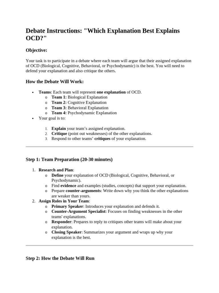 Explainations Debate Instructions | PDF | Obsessive–Compulsive Disorder ...