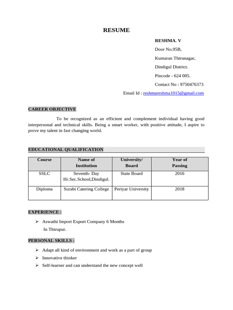 Reshma Resume | PDF