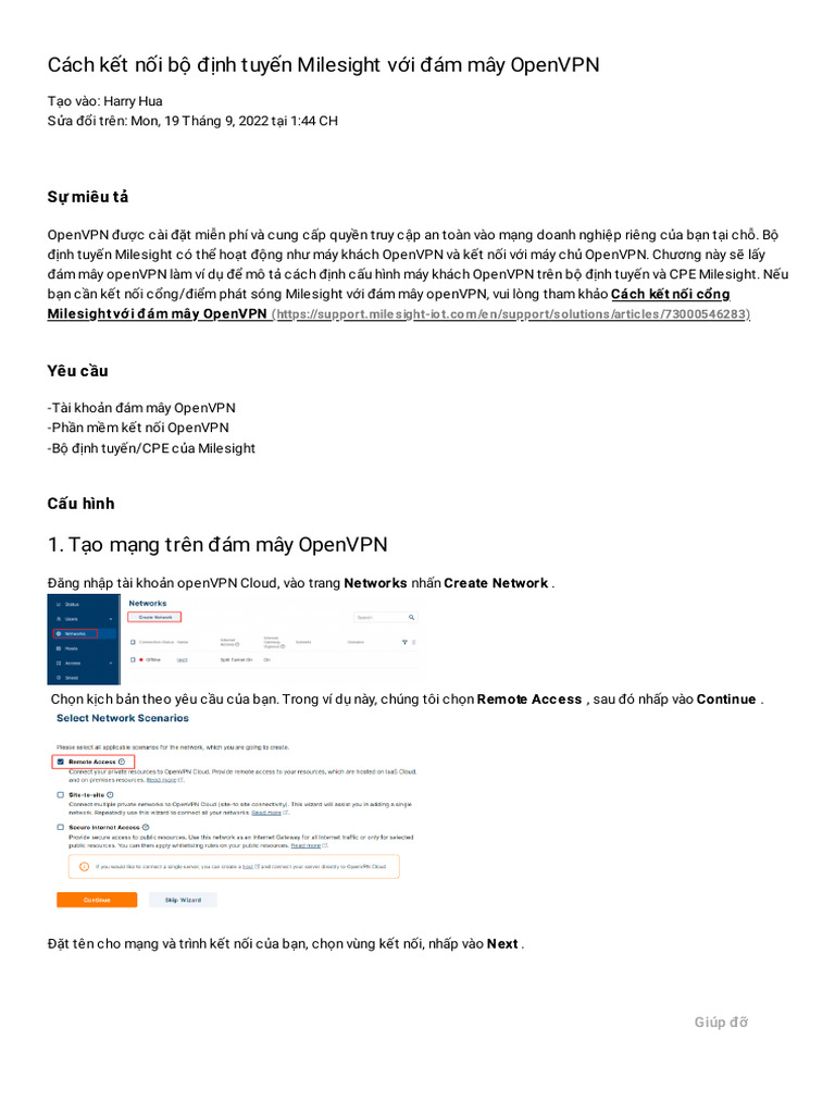 Cách kết nối bộ định tuyến Milesight với đám mây OpenVPN - Hỗ trợ IoT | PDF