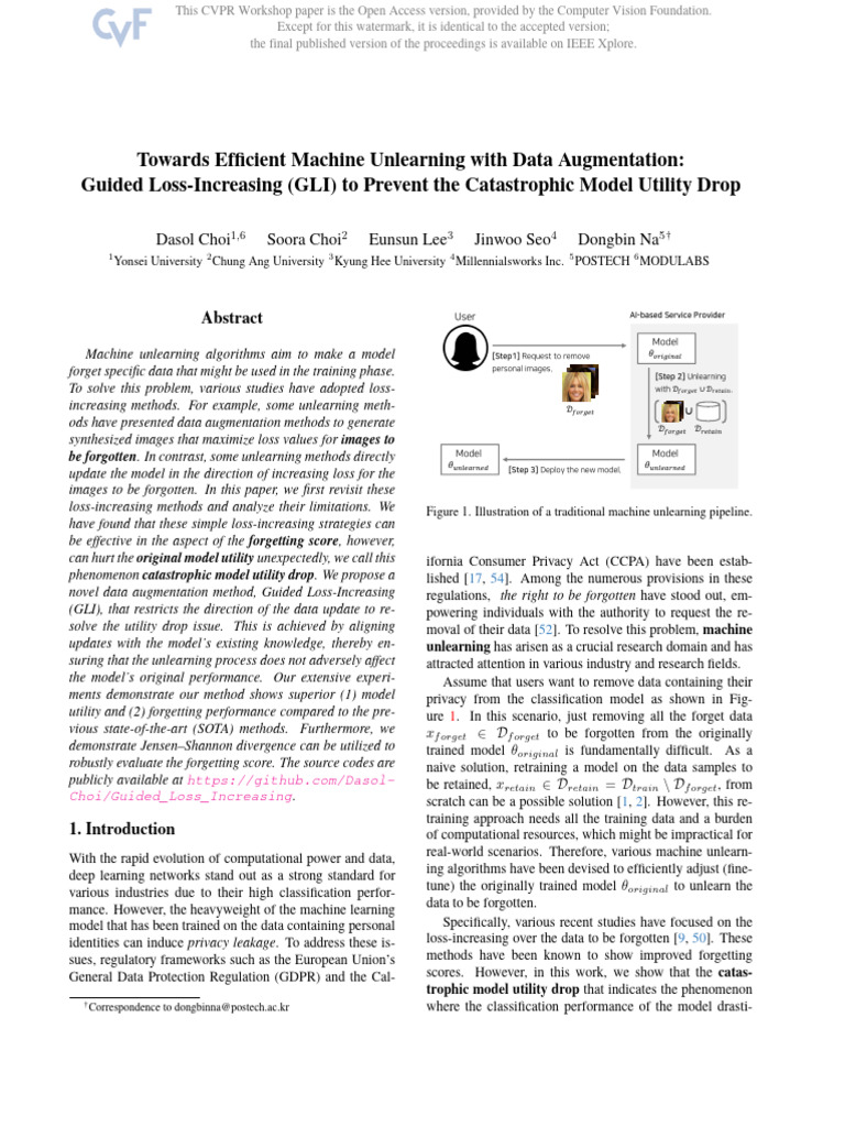 Choi Towards Efficient Machine Unlearning With Data Augmentation Guided Loss-Increasing GLI ...