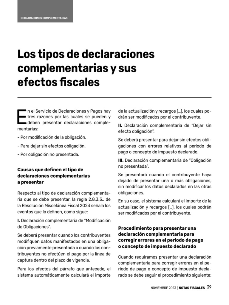 Declaraciones Complementarias Fiscales | PDF | Multa (pena) | Impuestos