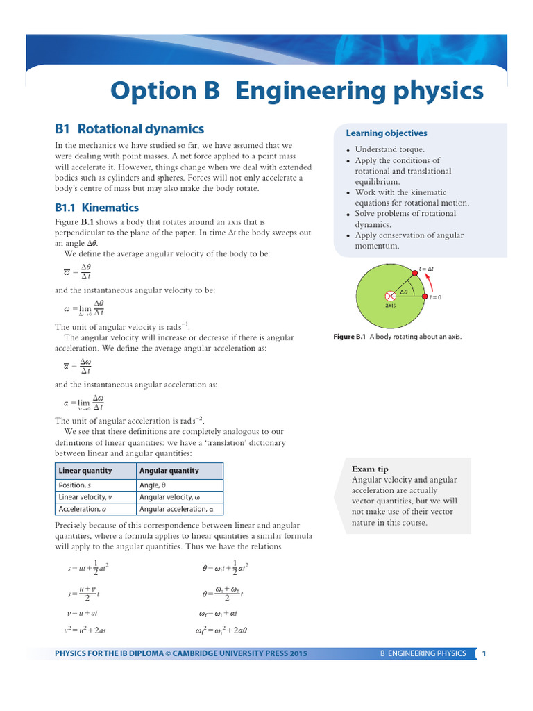 Option B Engineering Physics | PDF | Rotation Around A Fixed Axis | Torque