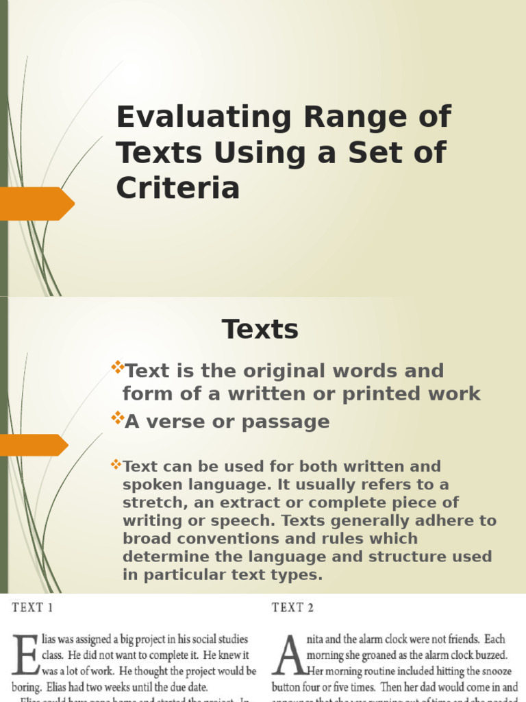 Evaluating Range Of Texts Using A Set Of Pdf Cognition Human Communication