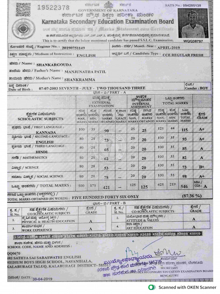 10 th marks card | PDF