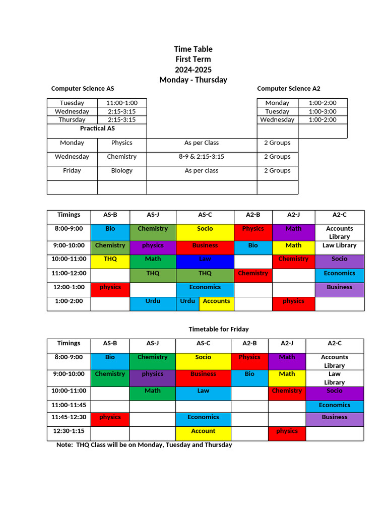 2024-2025 High School Time Table | PDF