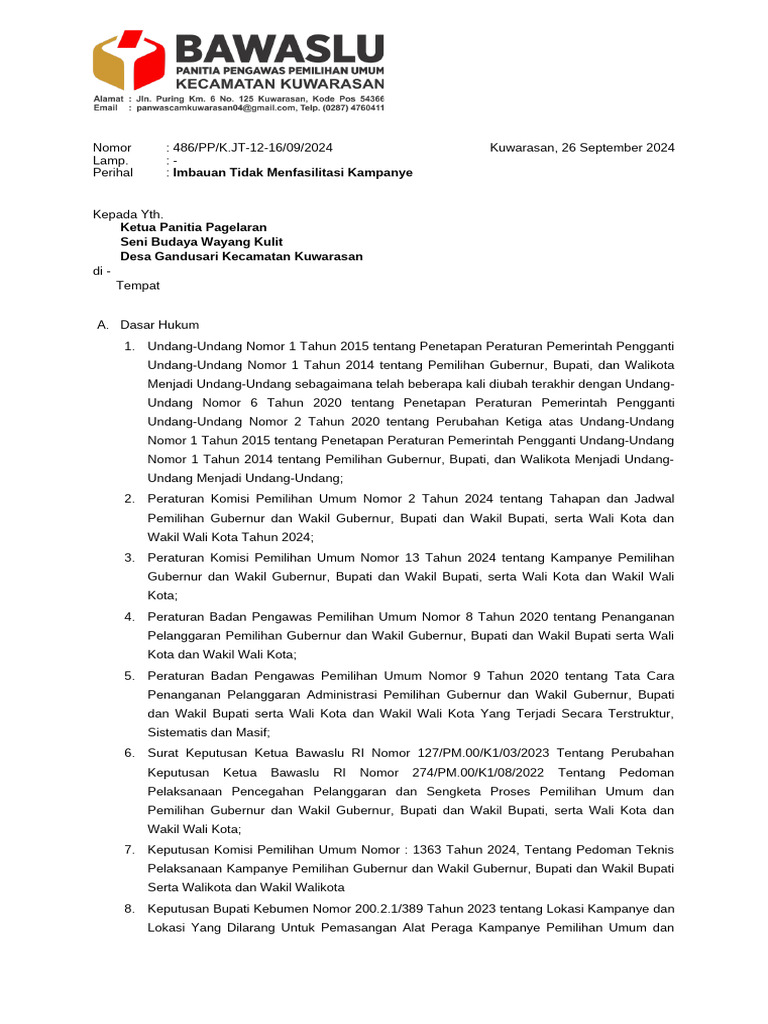 Imbauan Tidak Kampanye Wayangan Gandsri, 27-04-24 | PDF