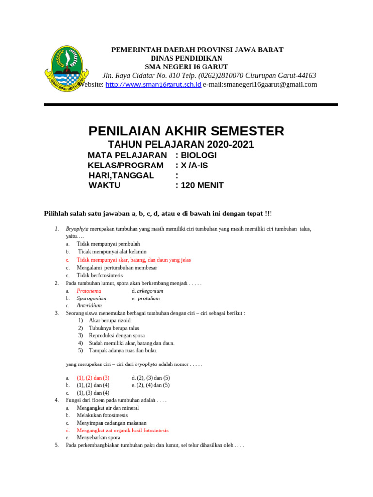 SOAL UAS Bio X | PDF