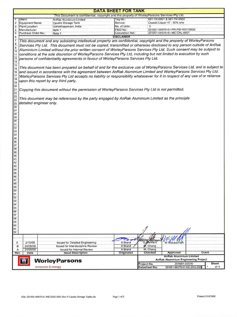 201001-00070-61-ME-DAS-0001 - 0 Datasheet For Caustic Storage Tank ...