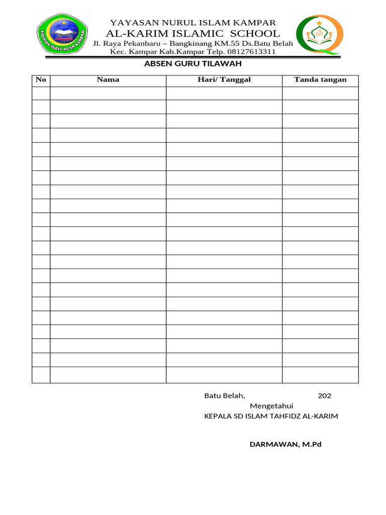 Absen Guru Tilawah | PDF