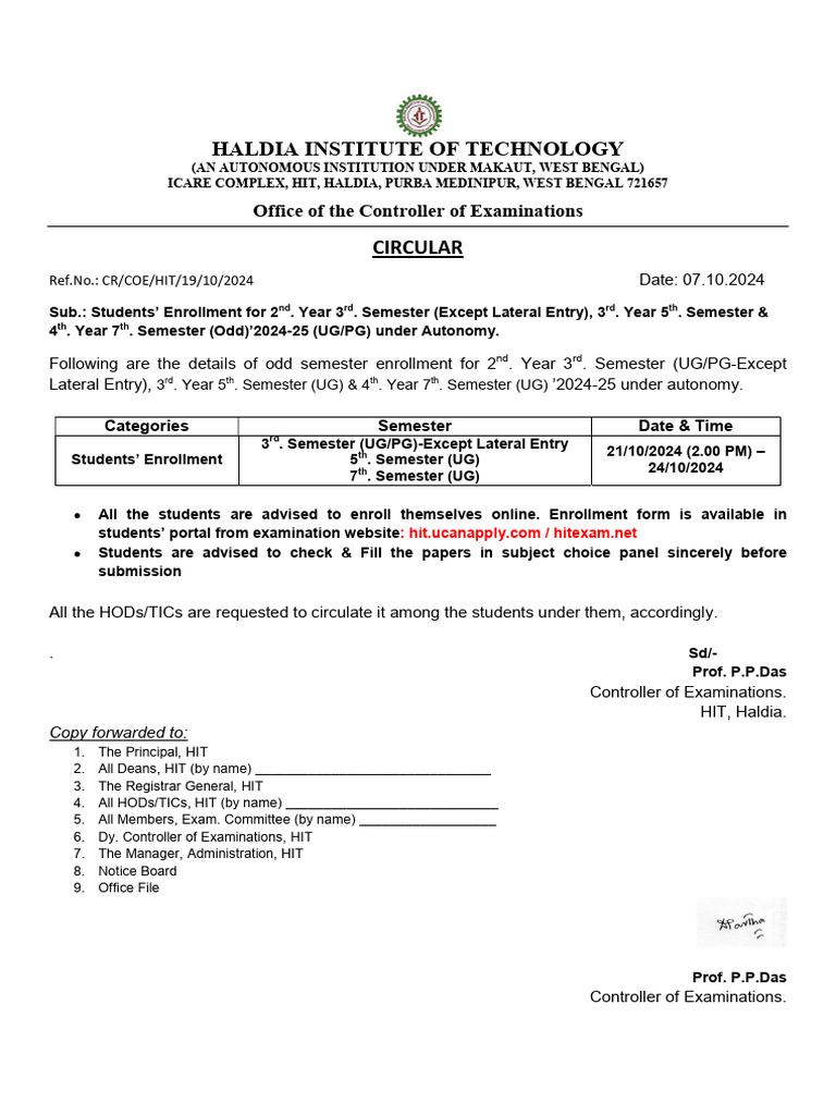 Autonomy Circular-Enrollment'2024-25 (Odd) - Except 1st. Sem. (UG&PG ...