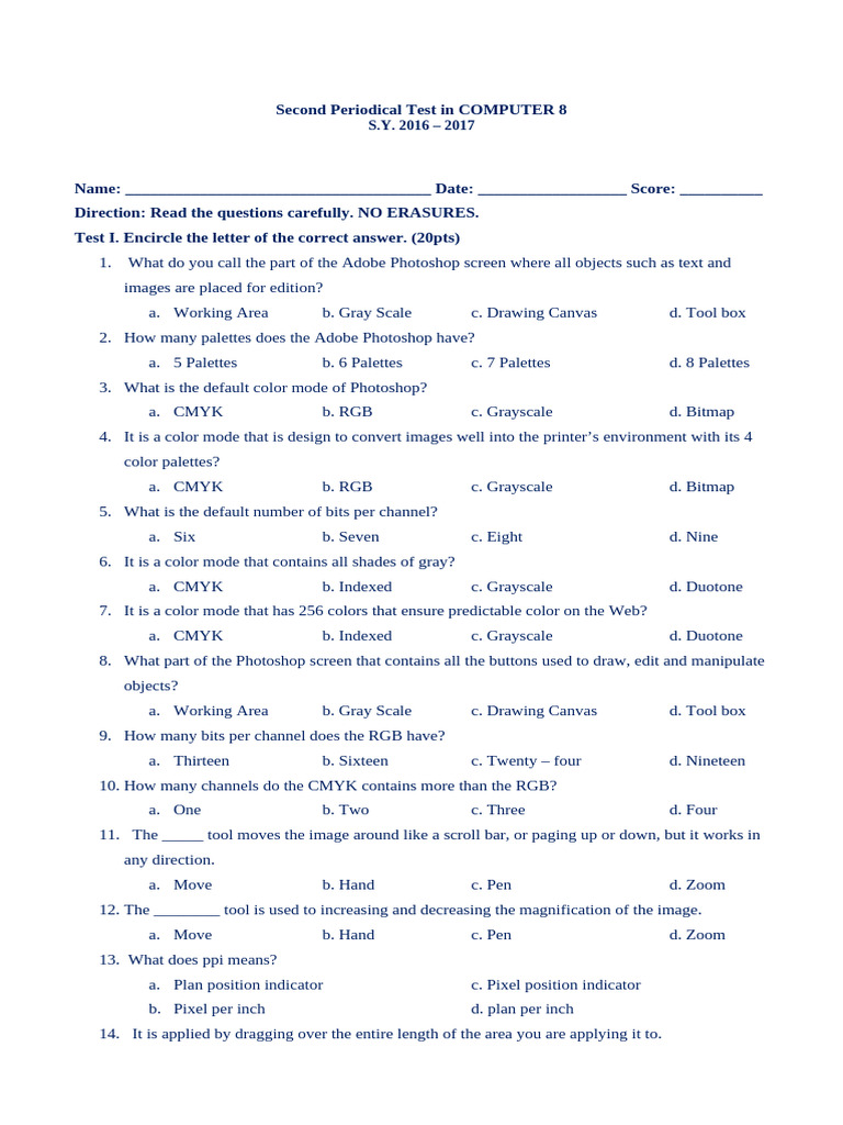 Second Periodical Test in Computer 8 | PDF | Adobe Photoshop | Rgb ...