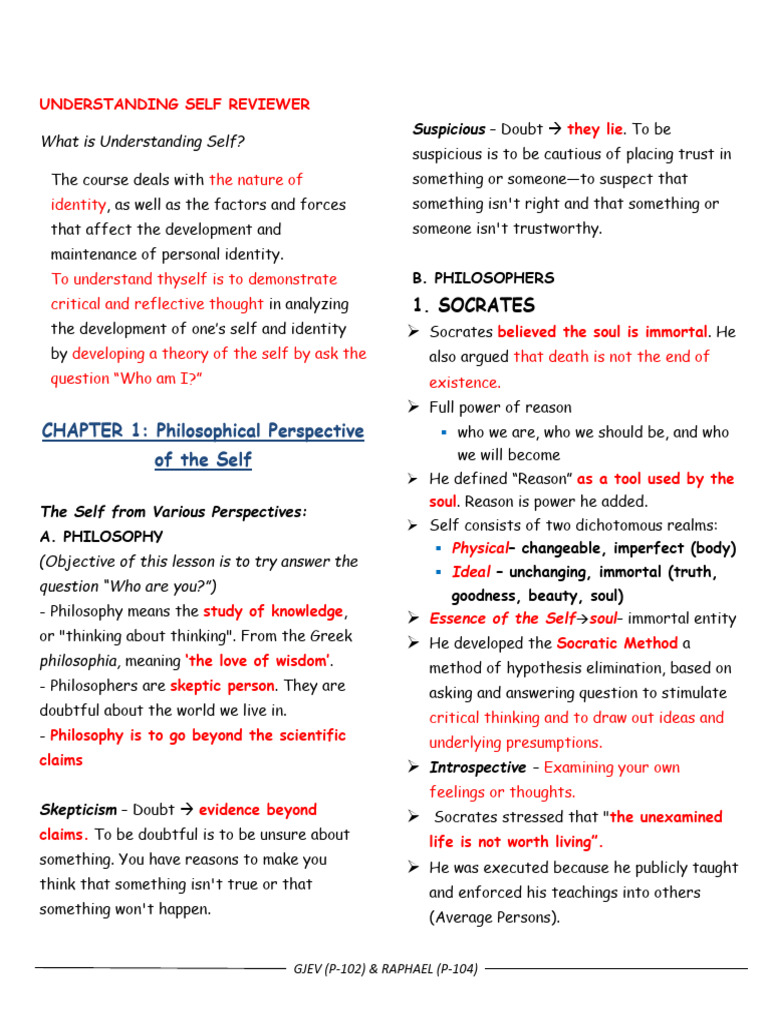 Chapter 1 Philosophical Perspective of The Self What Is Understanding ...