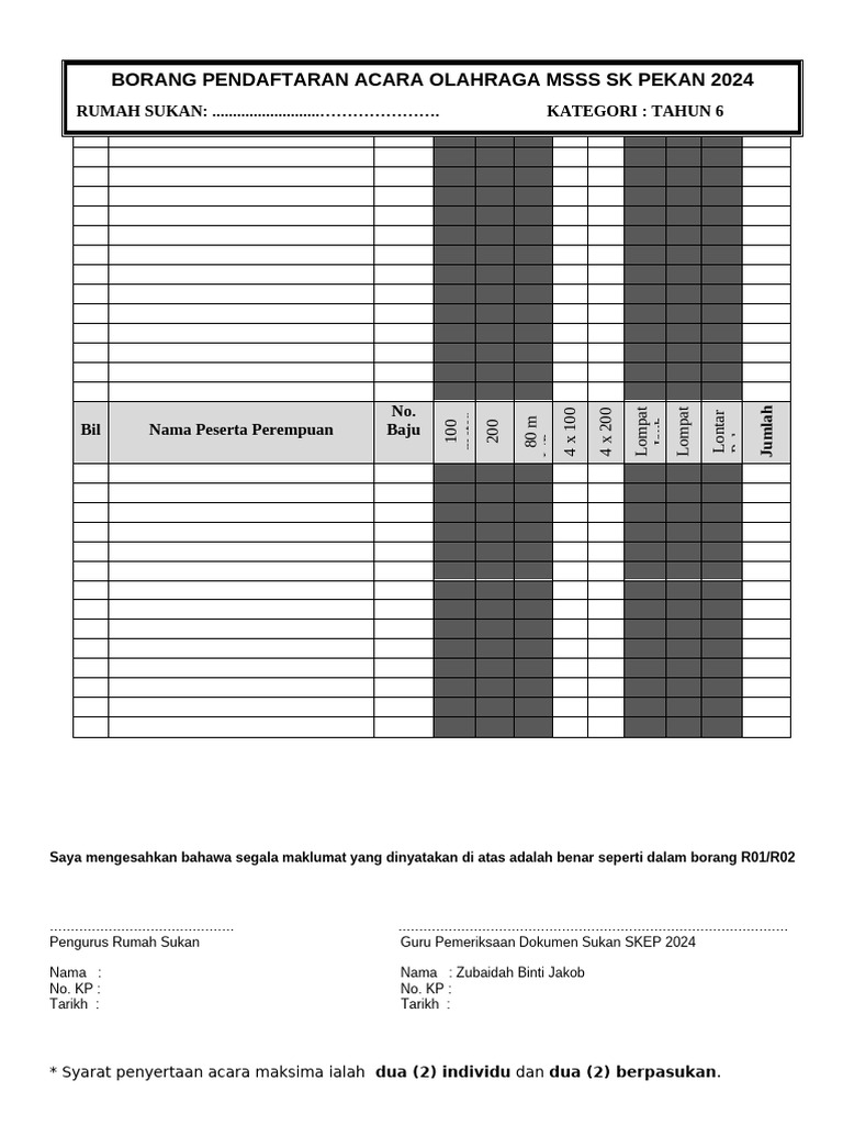 Borang Pendaftaran Acara | PDF