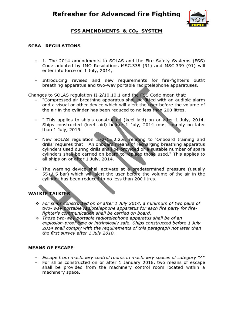 HIMT - Refresher For Advanced Fire Fighting (AFF) FSS Amendments & CO2 System - 3 | PDF | Carbon ...